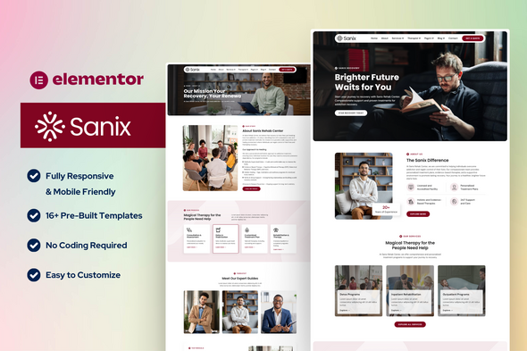 Sanix - Addiction Recovery & Rehabilitation Center Elementor Template Kit by TemplateNitro